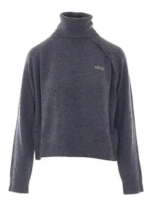 Liu Jo Turtleneck Cropped Knit Top With Button Detailing - Black
