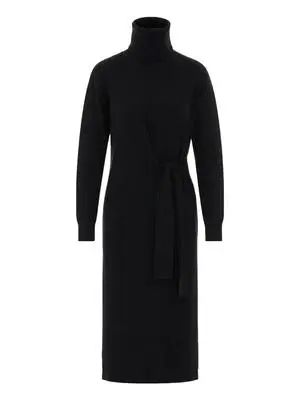 Liu Jo Knit Turtleneck Midi Dress With Side Tie - Black