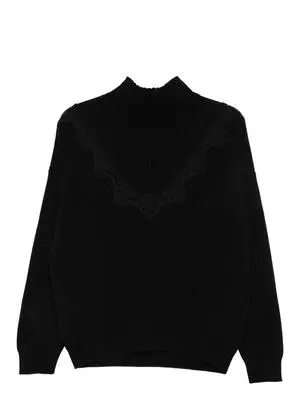 ERMANNO FIRENZE Ribbed-knit Turtleneck Sweater With Lace Trim - Black