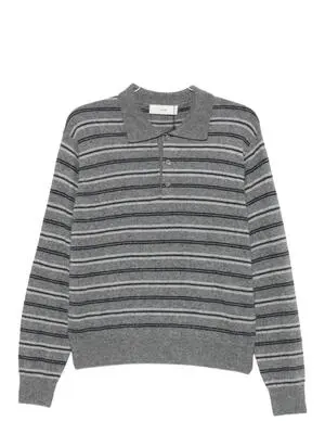DUNST Striped Knit Polo Shirt - Grey