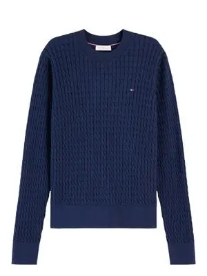 Tommy Hilfiger Crewneck Long Sleeve Knit Top With Cable Stitch - Blue