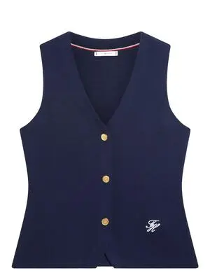 Tommy Hilfiger Tommy Hilfiger V-Neck Knit Waistcoat With Goldtone Buttons Blue