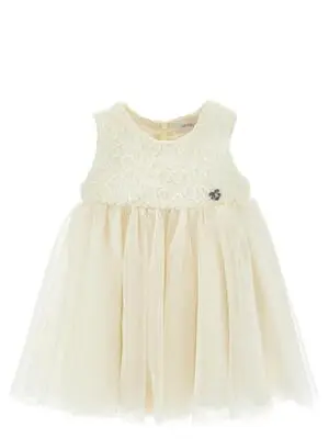Monnalisa Embroidered Tulle Dress - Cream
