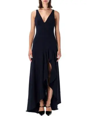 Stella McCartney Asymmetric Off-the-shoulder Evening Gown With Slit - Ink