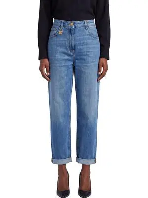 Elisabetta Franchi High-waisted Cropped Cuffed Denim Jeans - Blue