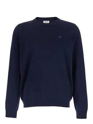 Celine Celine Crew Neck Sweater With Embroidered Detail Blue