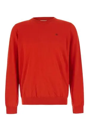 Celine Crew Neck Sweater With Embroidered Detail - Red