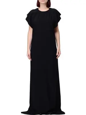 N° 21 Sleeveless Long Crêpe Evening Tunic Gown With Train - Black