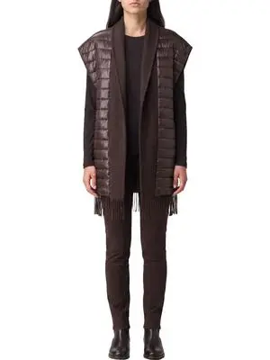 Herno Long Quilted Wool And Cashmere Blend Gilet With Shawl Collar And Fringe Hem - Brown