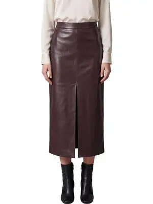 Herno High-waisted Midi Pencil Skirt In Faux Leather - Brown