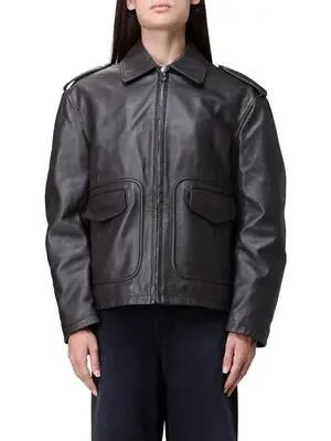 Fiorucci Leather Shirt Jacket With Back Graphic Print - Brown