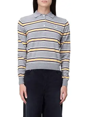 Fiorucci Striped Long-sleeve Merino Wool Knit Polo - Grey