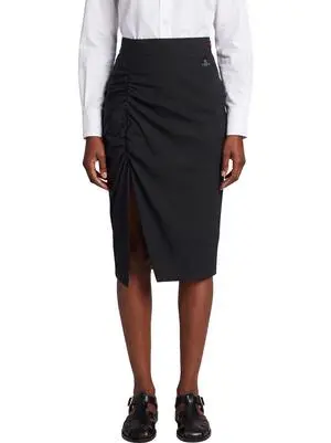 VIVIENNE WESTWOOD Draped Satin Midi Skirt With Front Slit - Black