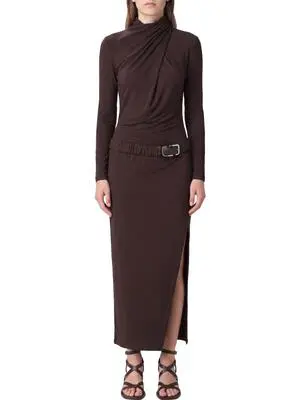 Attico High-neck Stretch-jersey Midi Sheath Dress With Side Slit - Brown