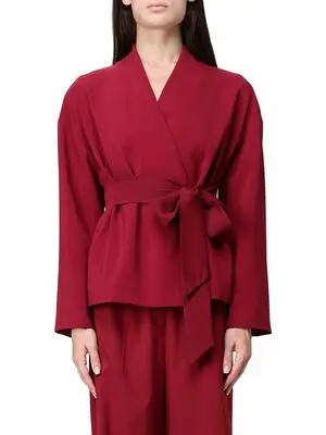 Alberta Ferretti Short V-neck Robe Jacket In Viscose - Red