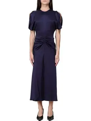 Victoria Beckham Viscose Sheath Midi Dress With Puff Sleeves - Blue