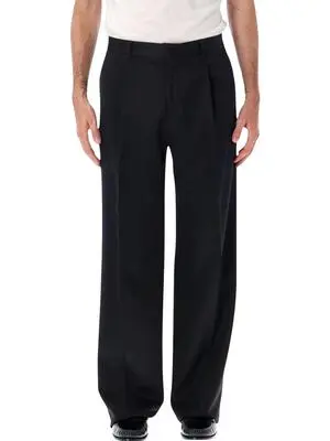 LARDINI Pure Virgin Wool Wide-leg Trousers - Black