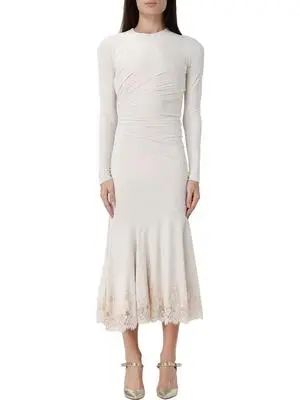 Alberta Ferretti Draped Velvet Midi Sheath Dress With Lace Inserts - Ivory