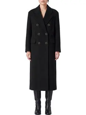 Pinko Double-breasted Long Coat In Wool Blend - Black