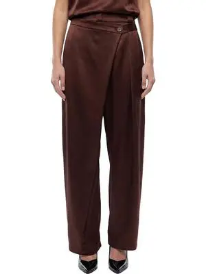 Pinko Wide Leg Satin Wrap Trousers - Brown