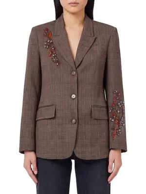 Liu Jo Single-breasted Cropped Blazer With Crystal Embroidery - Brown