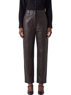 Liu Jo Tapered Fit Faux Leather Trousers - Brown