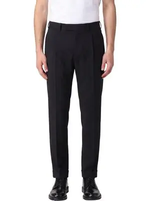 PT TORINO Pleated Slim Fit Tailored Stretch Cotton Trousers - Black