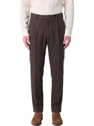 PT TORINO Pleated Slim Fit Chino Trousers In Stretch Cotton - Brown