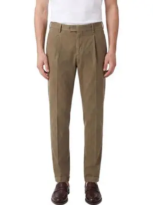 PT TORINO Pleated Slim Fit Chino Trousers In Stretch Cotton - Green