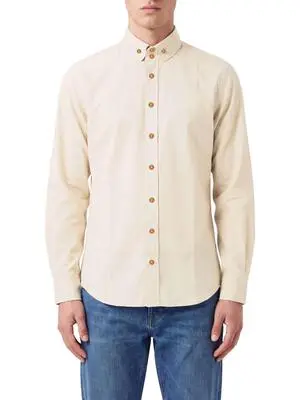 VIVIENNE WESTWOOD Slim Fit Cotton Shirt With Button-down Collar - Beige