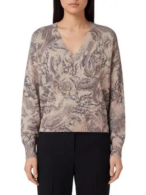 Liu Jo Paisley V-neck Sweater - Beige