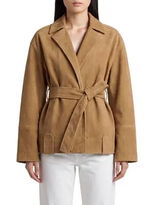 Khaite Suede Lambskin Robe Jacket With Belt - Green
