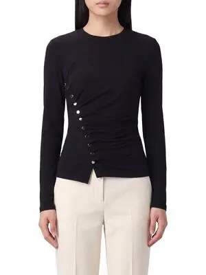 Rabanne Draped Viscose Top With Asymmetrical Hem And Long Sleeves - Black