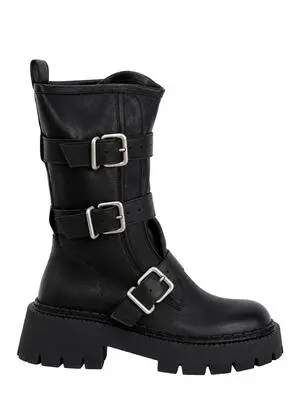 VIC MATIE Vic Matié Mid-Calf Biker Boots With Adjustable Straps And Lug Sole