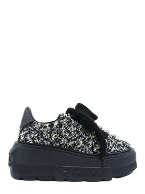 CASADEI Casadei Abstract Pattern Tweed Platform Sneakers With Wedge Sole