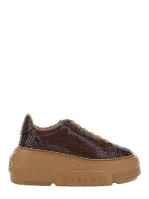 Casadei Python Print Leather Platform Sneakers - Brown