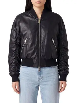 DONDUP Dondup Cropped Synthetic Leather Bomber Jacket Black