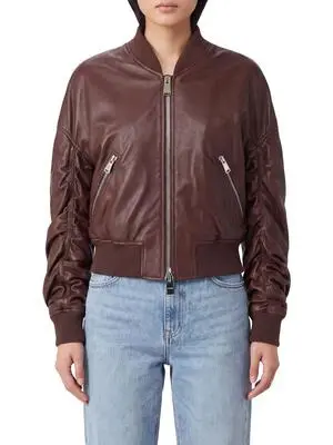 DONDUP Dondup Cropped Synthetic Leather Bomber Jacket Brown