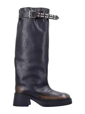 MIISTA Knee-high Buckled Boots - Burnt