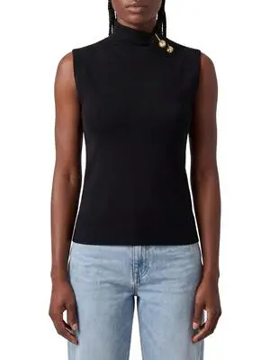 Alberta Ferretti Alberta Ferretti Sleeveless Silk And Cashmere Mock Neck Top With Studs Black