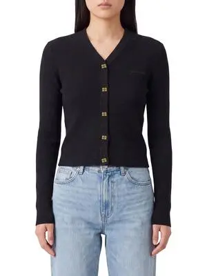 GANNI Ganni Slim Fit V-Neck Merino Wool Cardigan Black