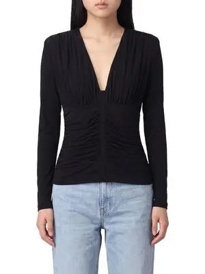 Sportmax Draped Viscose Evening Top With Deep V-neck And Long Sleeves - Black