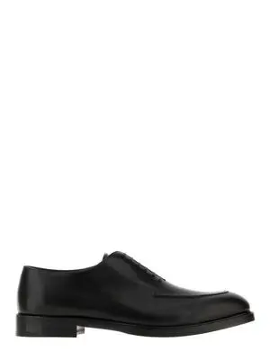 FERRAGAMO Smooth Calf Leather Raised Apron Toe Oxford Shoes - Black