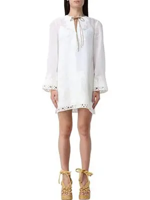Zimmermann Embroidered Ramie Mini Tunic With Lace Inserts - Ivory