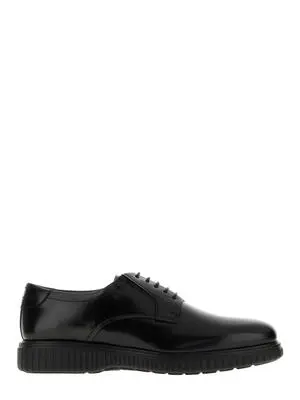 FERRAGAMO Leather Lace-up Derby Shoes - Black