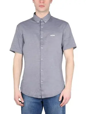 BOSS Logo Button Down Collar Shirt - Grey