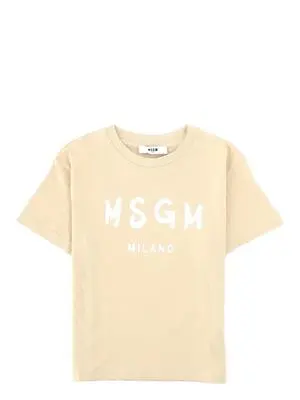 MSGM Mini Cotton T-shirt With Logo - Beige