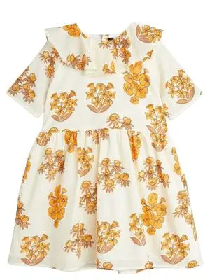 MINI RODINI Floral Woven Short Sleeve Dress - Beige
