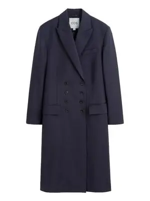 Cos Double-breasted Wool Longline Blazer - Navy
