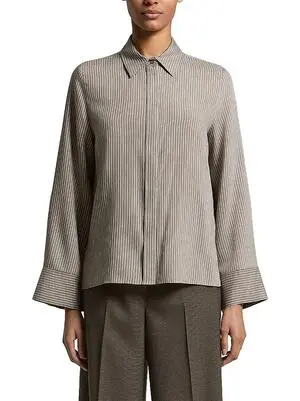 Peserico Printed Melange Leaf Collar Shirt - Deep Brown